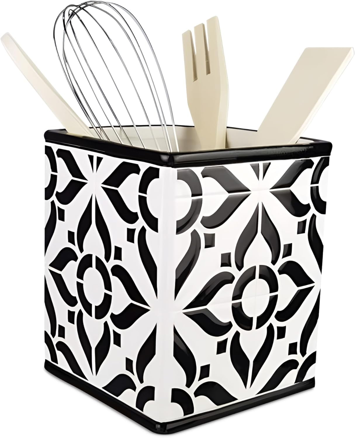 Tile Design Tool Holder with Wood Kitchen Tools, Ceramic Utensil Holder ...