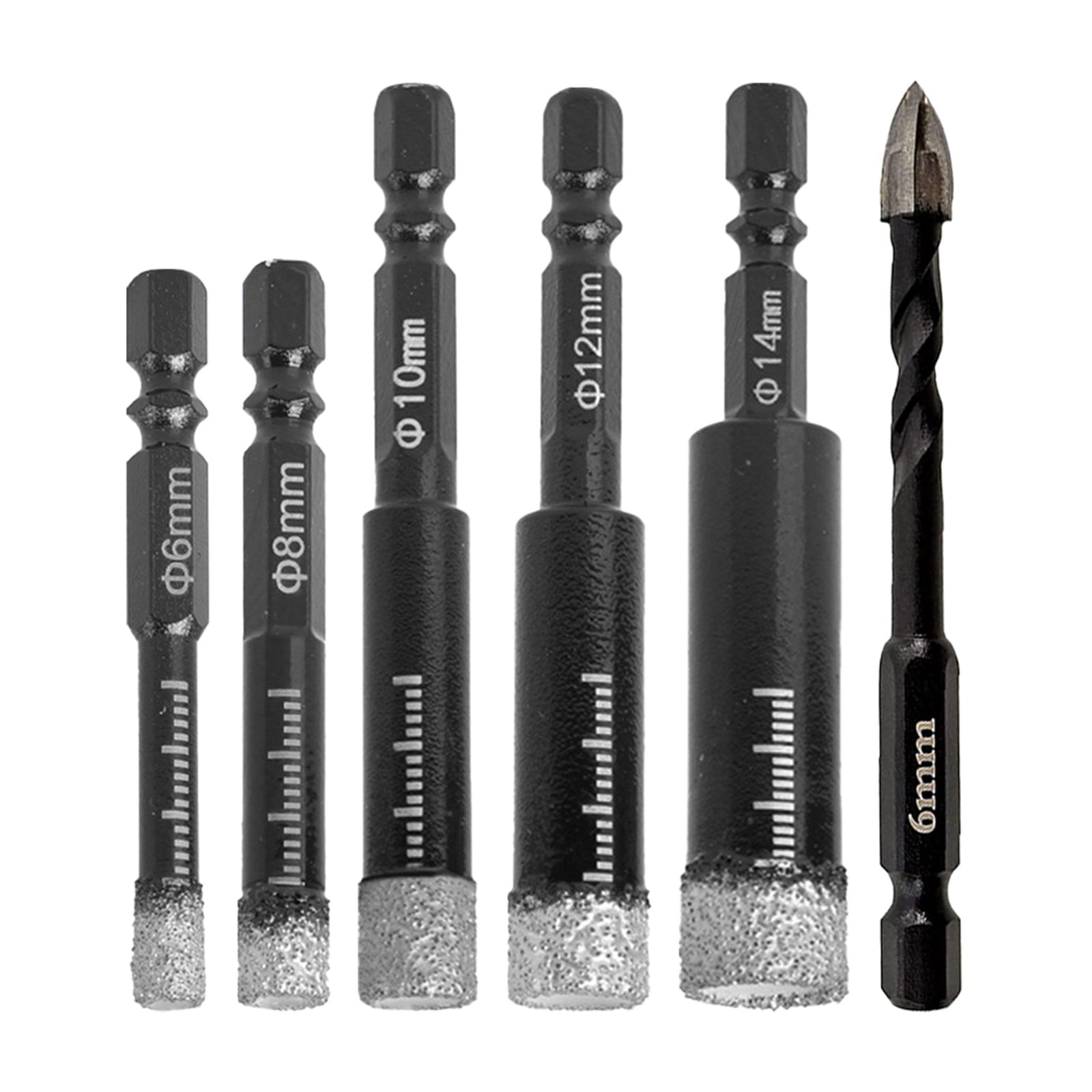 Tile Drill Set 6/8/10/12/14mm Diamond Drill with 1PCS 6 mm Carbide ...