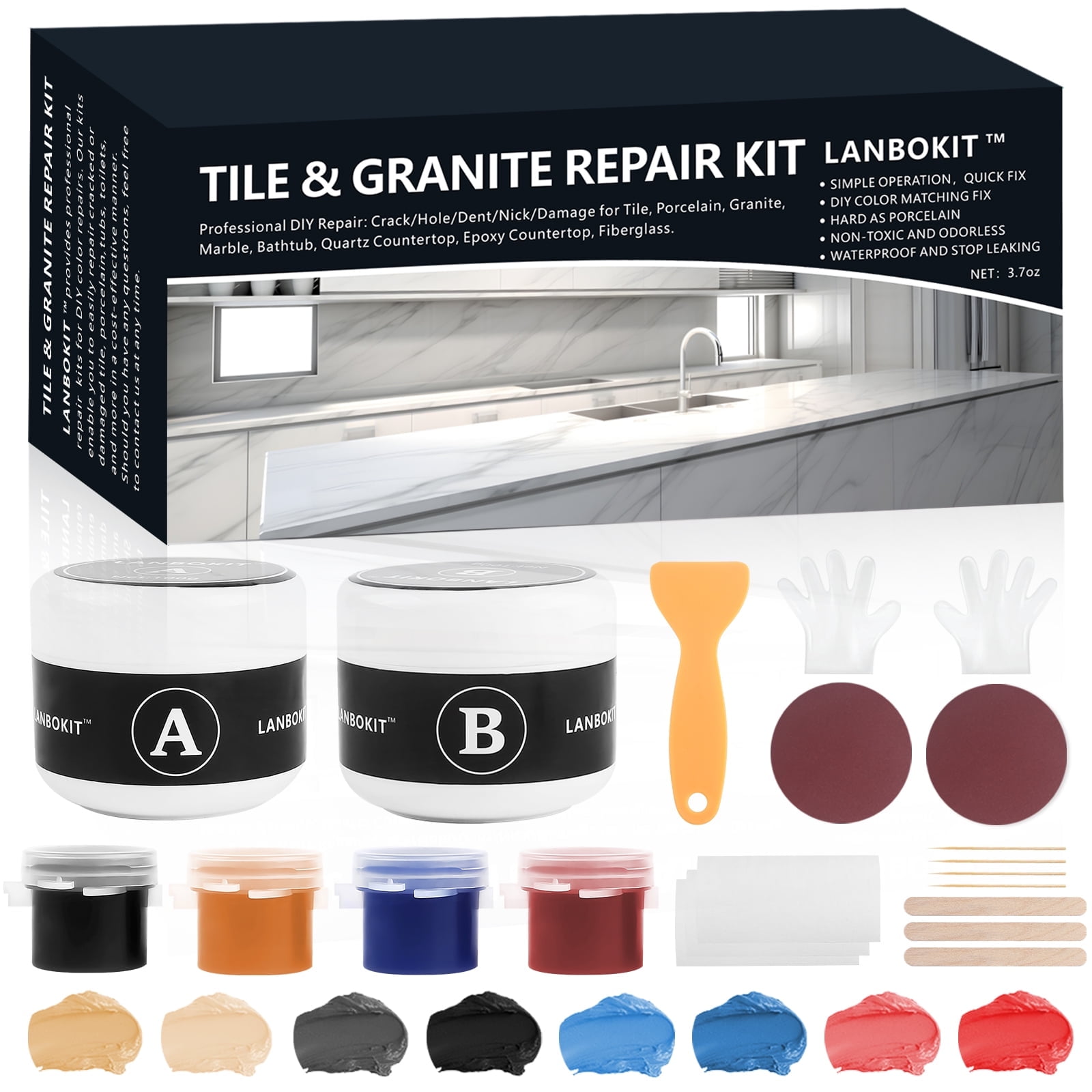 Tile and Fiberglass Tub Repair Kit, LANBOKIT Marble and Granite Repair ...