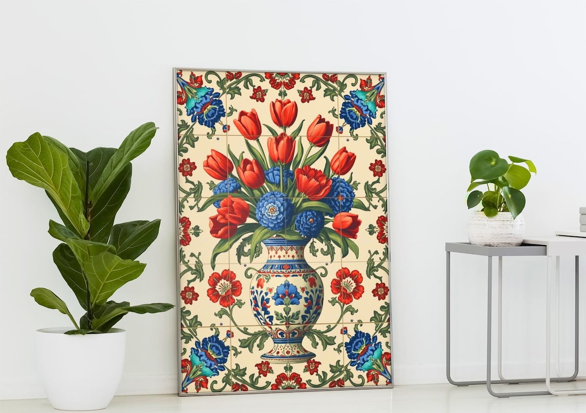 Tile Fully Orange Tulip Iznik Tile Art Ottoman Floral Design ...