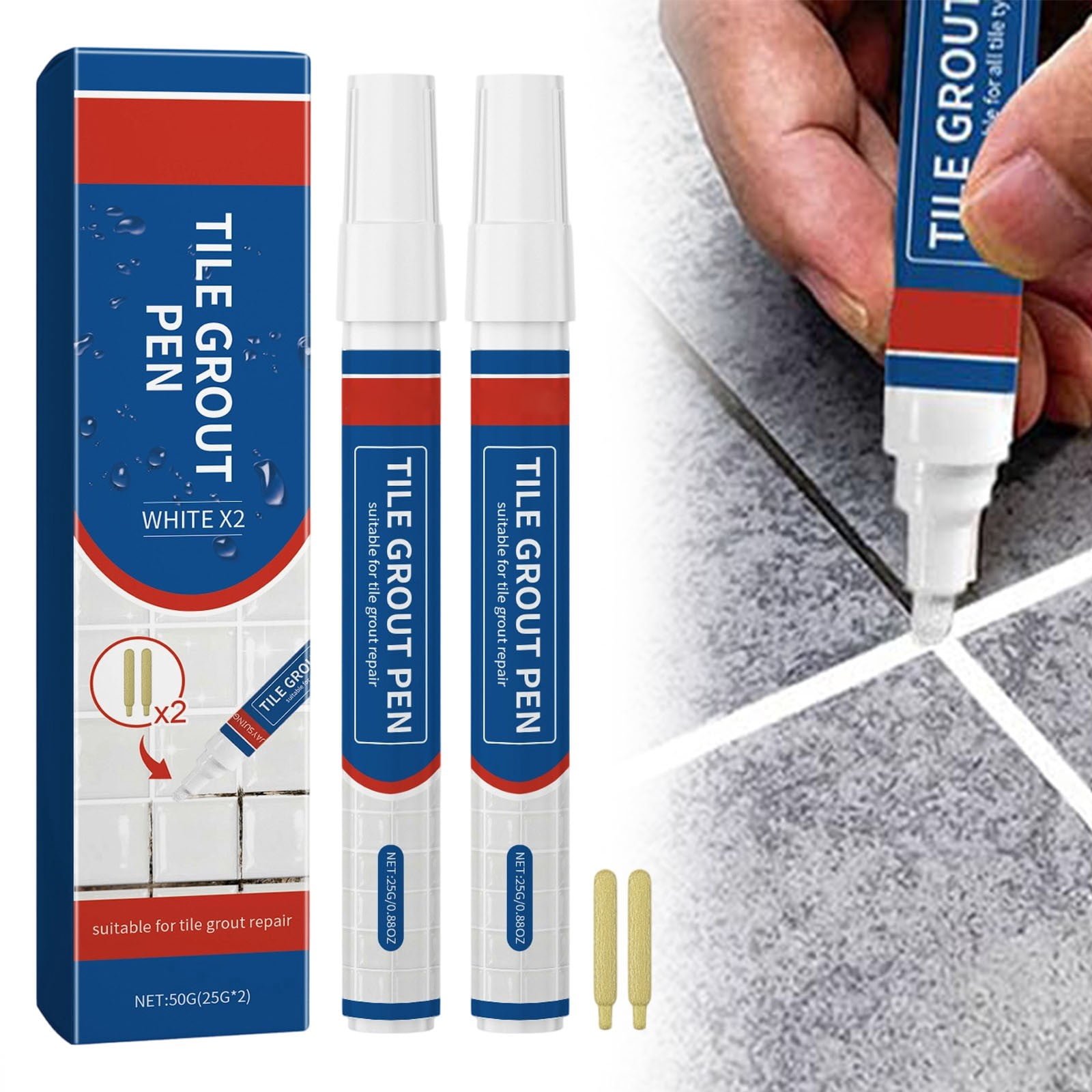 Tile Grout Repair Pen - White Grout Marker with Extra Tips - Quick Dry ...