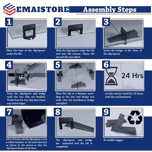 Tile Leveling System (1/16 Inch) – 300 Tile Spacers & 300 Reusable ...