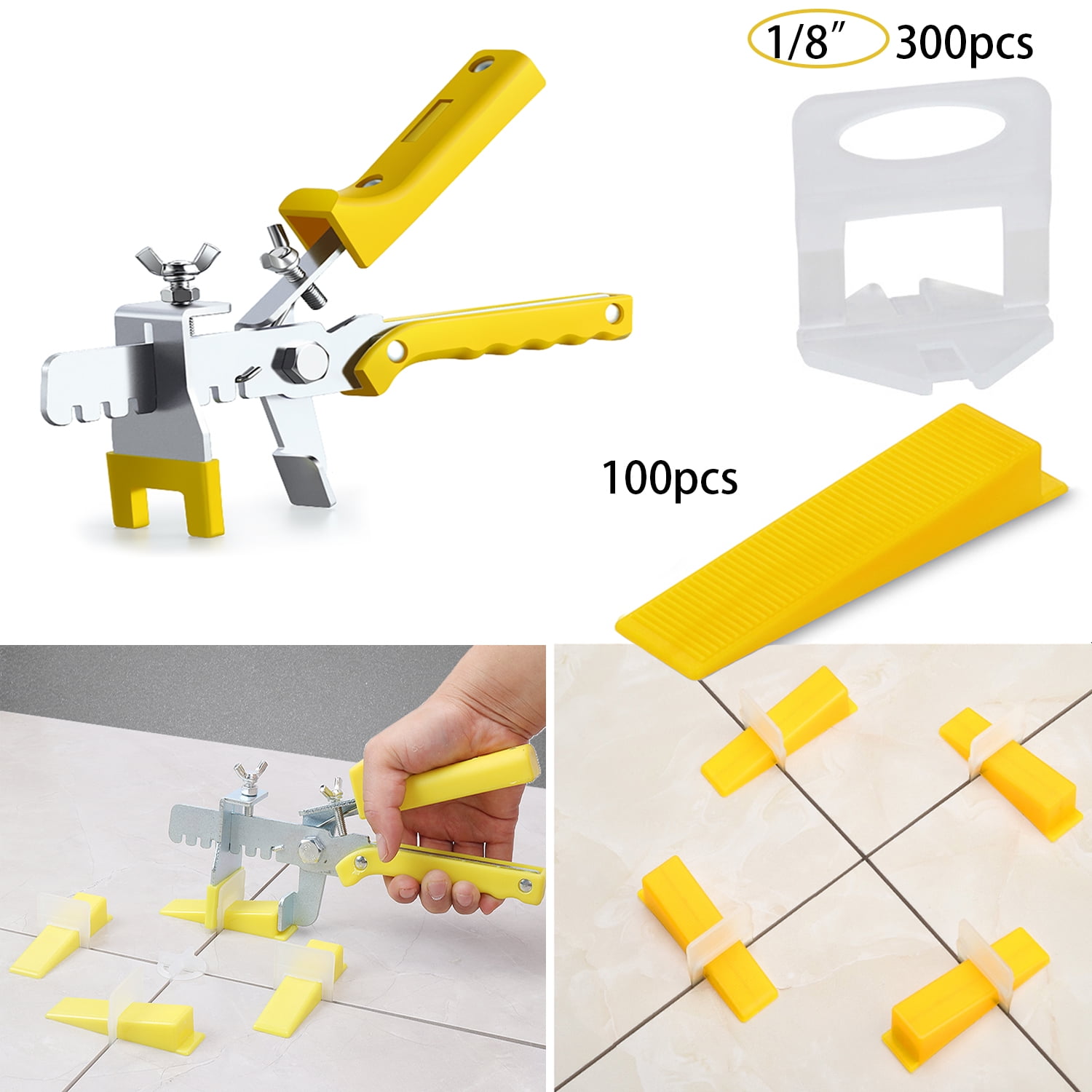 Tile Leveling System with Tile Plier - 300-Piece Tile Spacers Clips and ...