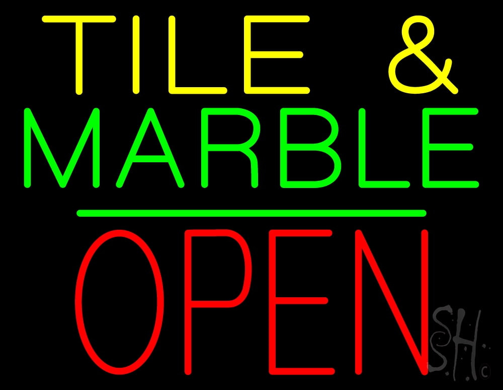 Tile and Marble Block Open Green Line LED Neon Sign 24" Tall x 31" Wide ...