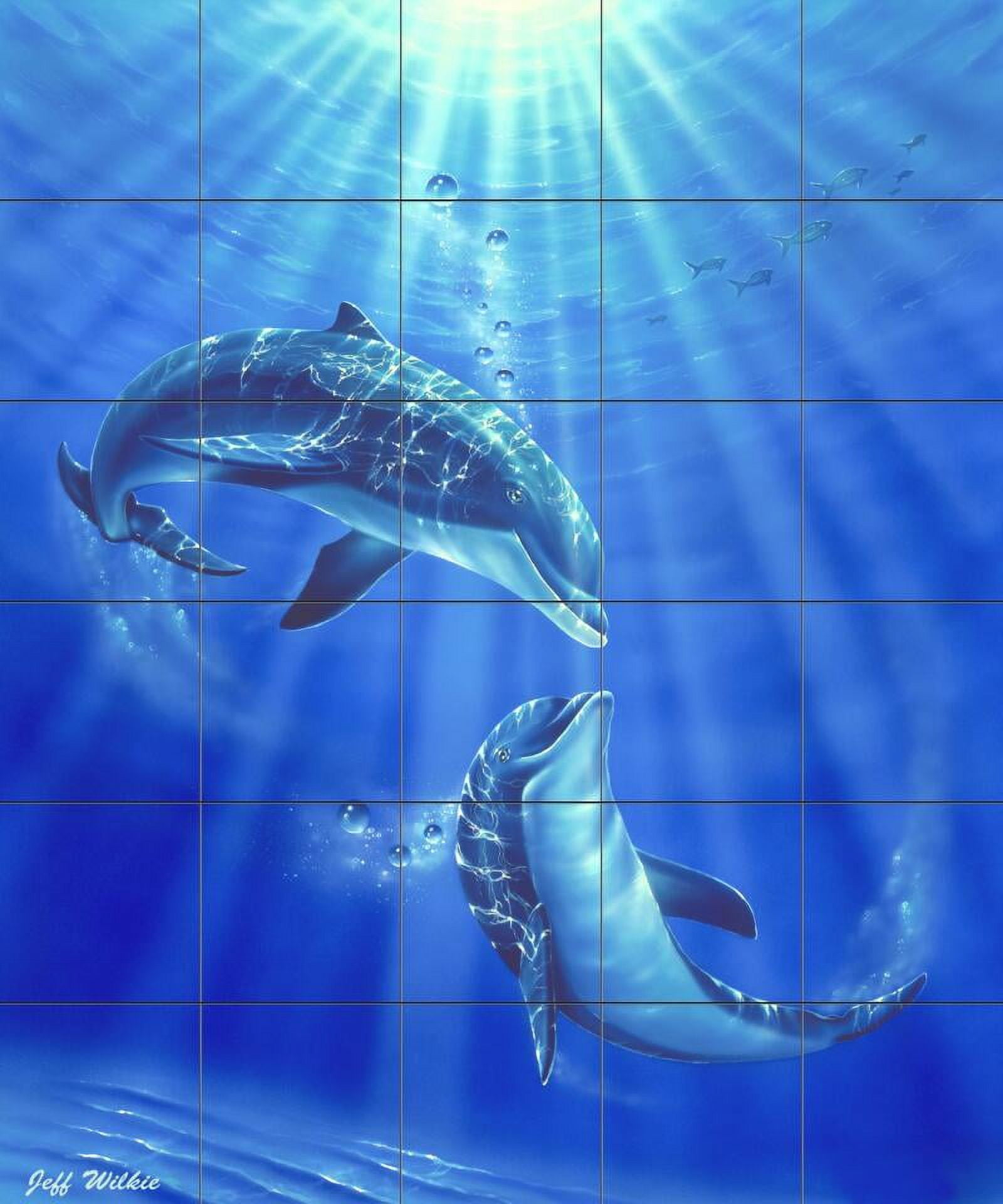 Tile Mural Bathroom Backsplash - Dolphin Kiss - by Jeff Wilkie ...
