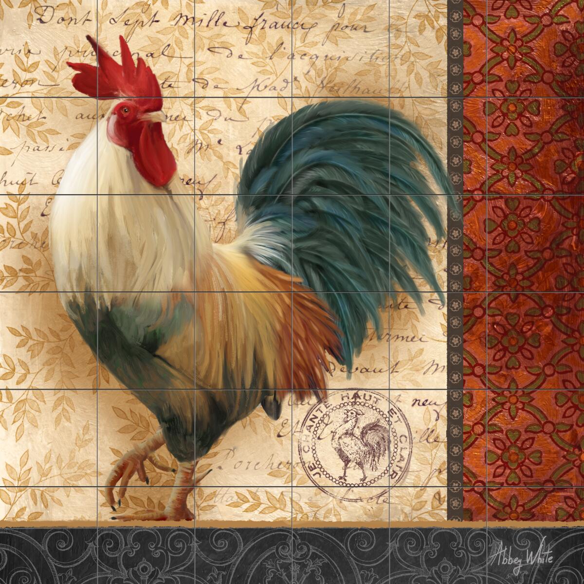 Tile Mural Kitchen Backsplash - A French Rooster III-AW - by Abby White ...