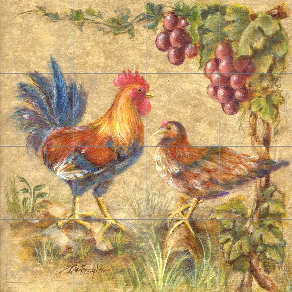 Tile Mural Kitchen Backsplash - Rooster Duo - by Rita Broughton ...