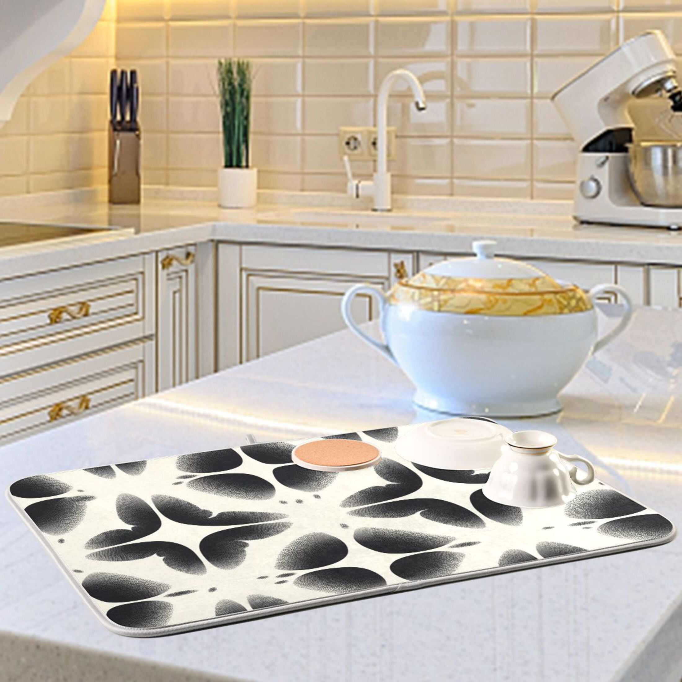 Tile Patterns Dish Drying Mats for Kitchen Counter Absorbent Microfiber ...
