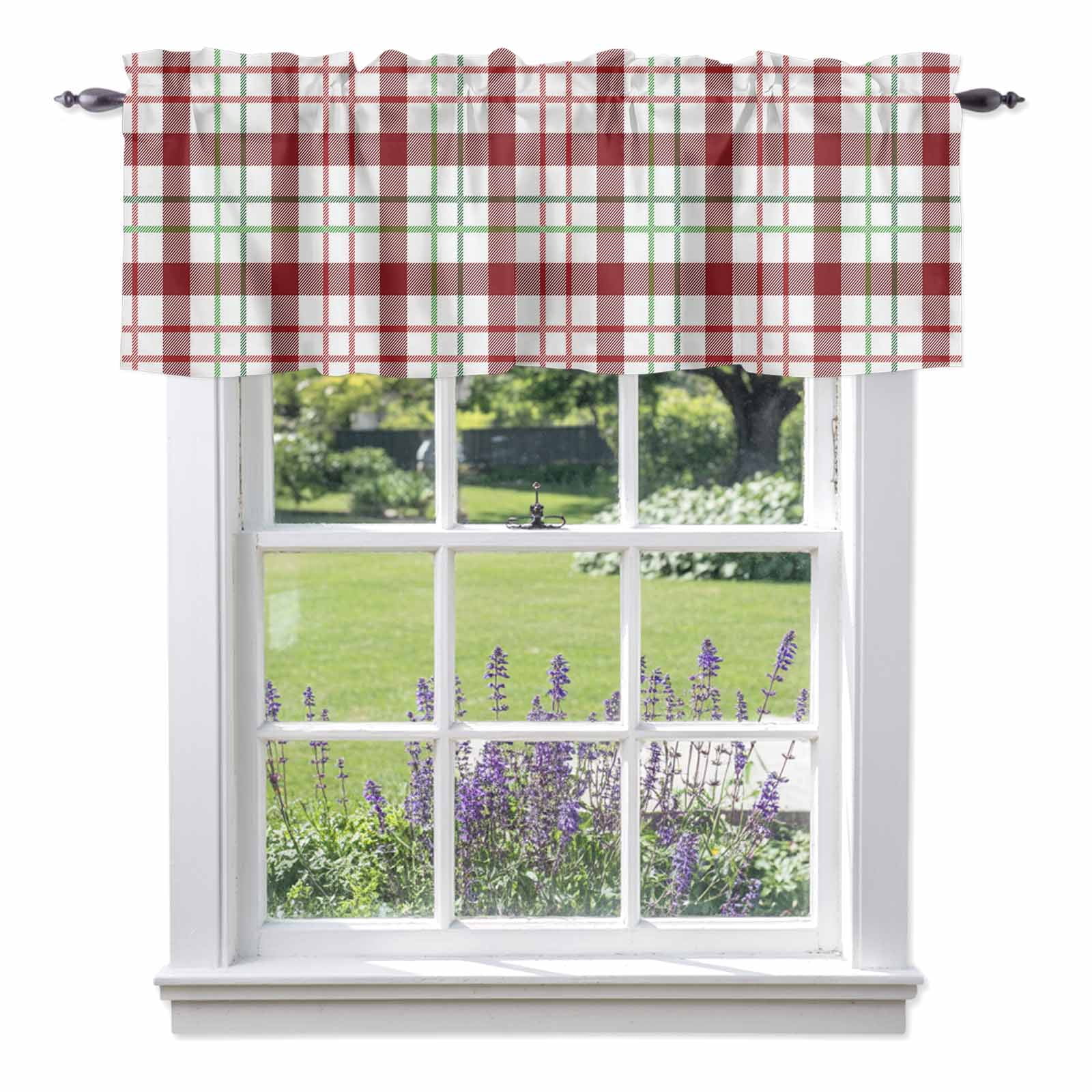 Tile Red Light Filtering Valance Curtains, and Green Grid Rod Pocket ...