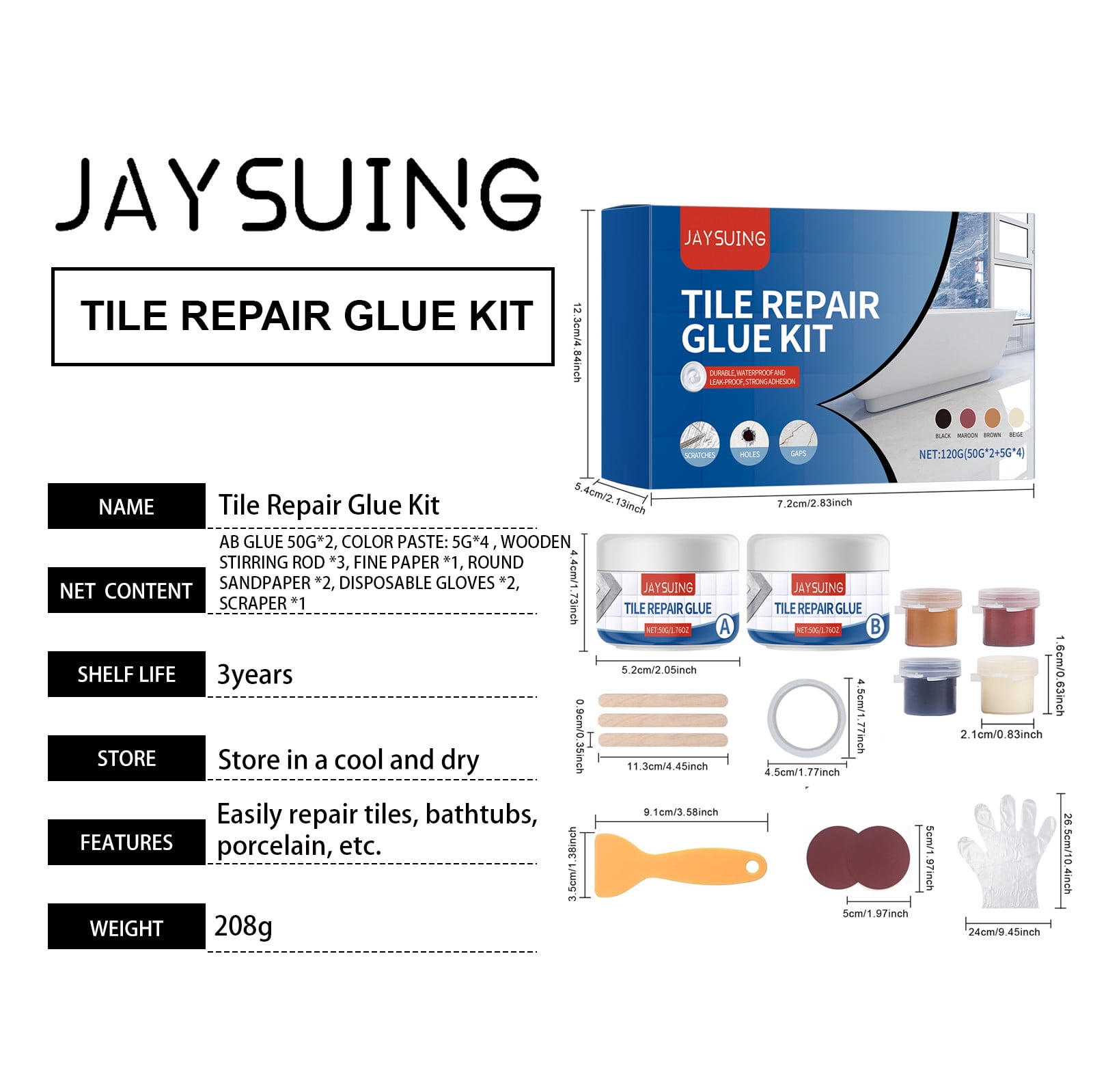 Tile Repair Adhesive Kit Tile and Fiberglass Bathtub Repair Kit, Sink ...
