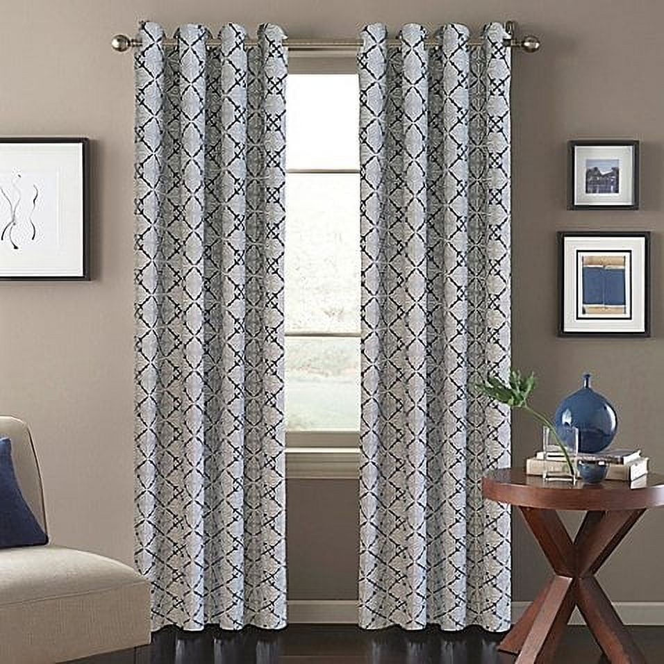 Tile Scroll 84 Inch Window Curtain Panel in Blue - Walmart.com
