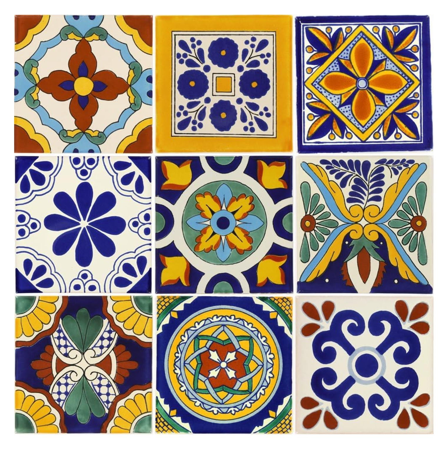 Tile Set - Nine (9) 6 x 6 in. Ceramic Mexican Tiles - Talavera ...