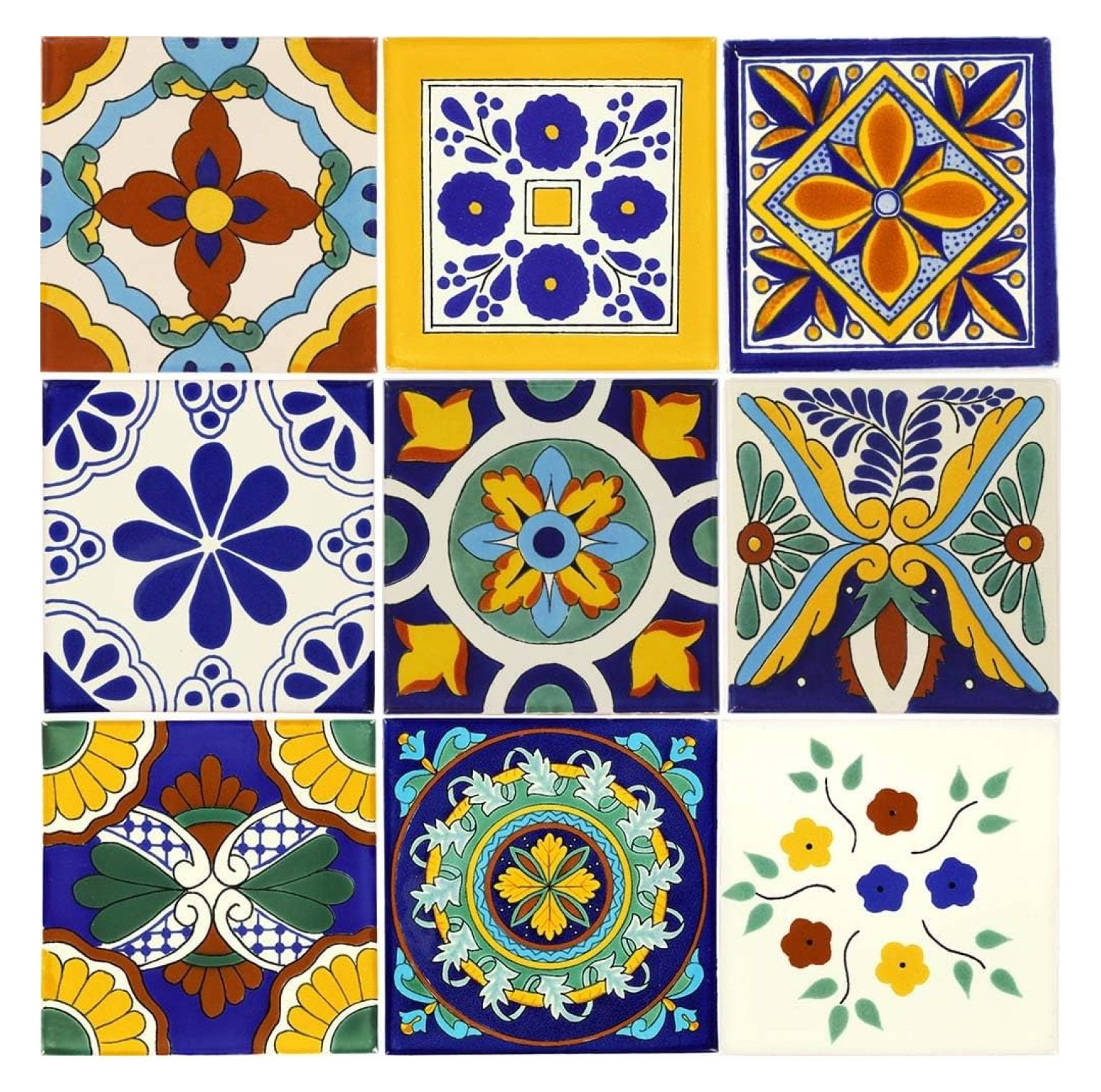 Tile Set of 9 Individual 6x6 Mixed Ceramic Talavera Mexican Tiles ...