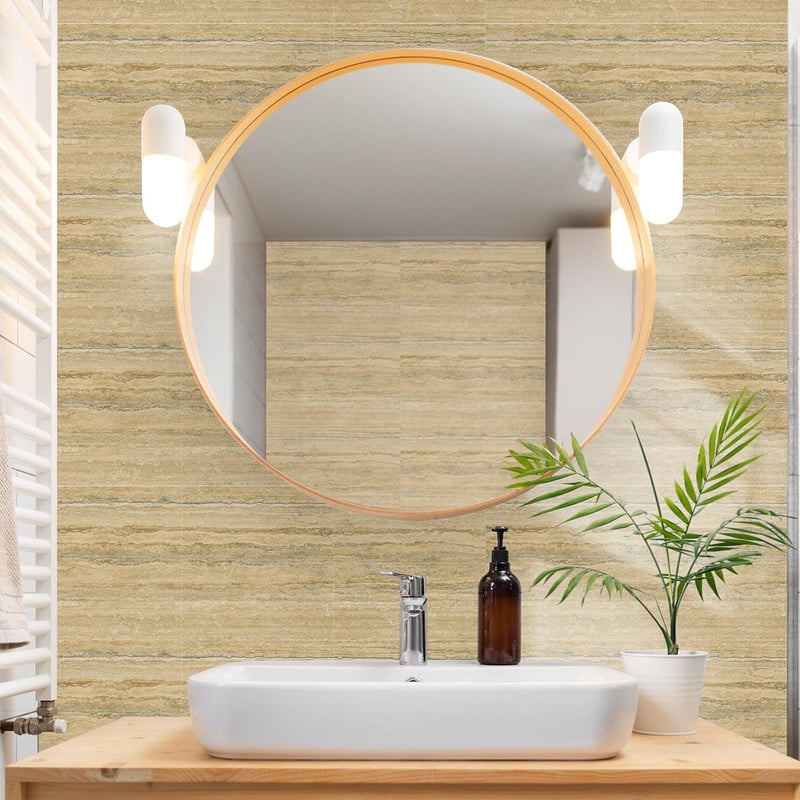 Tile Stickers 12"x6" Beige Marbling Vinyl Peel and Stick Kitchen ...