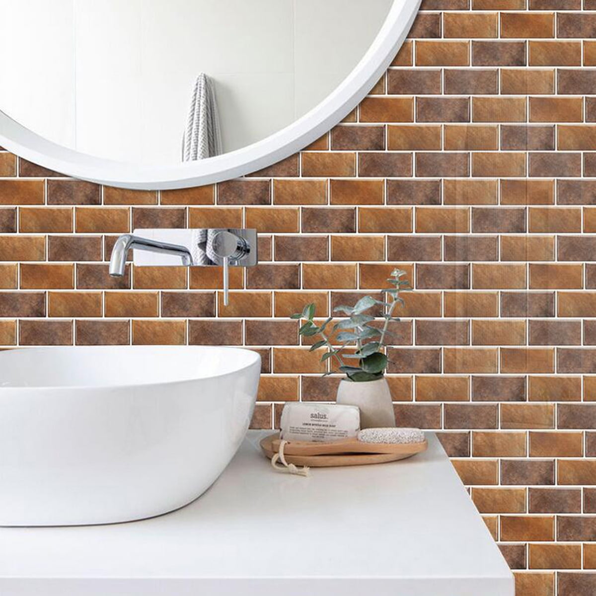 Tile Stickers 12"x6" Light Brown Brick Decals Vinyl Peel and Stick ...