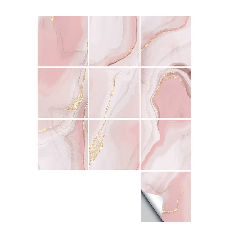 Tile Stickers 6"x6" Pink Marbling Self-adhesive Waterproof Wall Decals ...