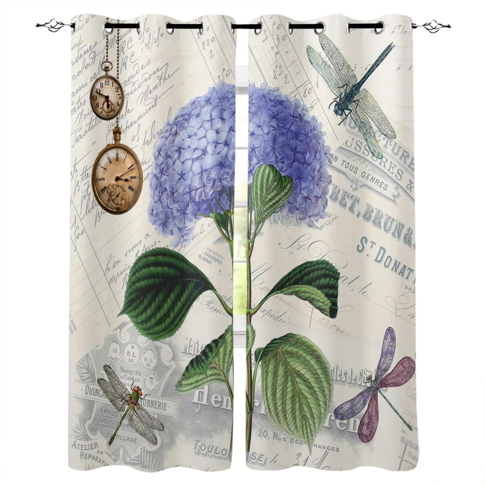 Tile Texture Flower Clock Coffee Cup Window Curtain Home Decor Curtains ...