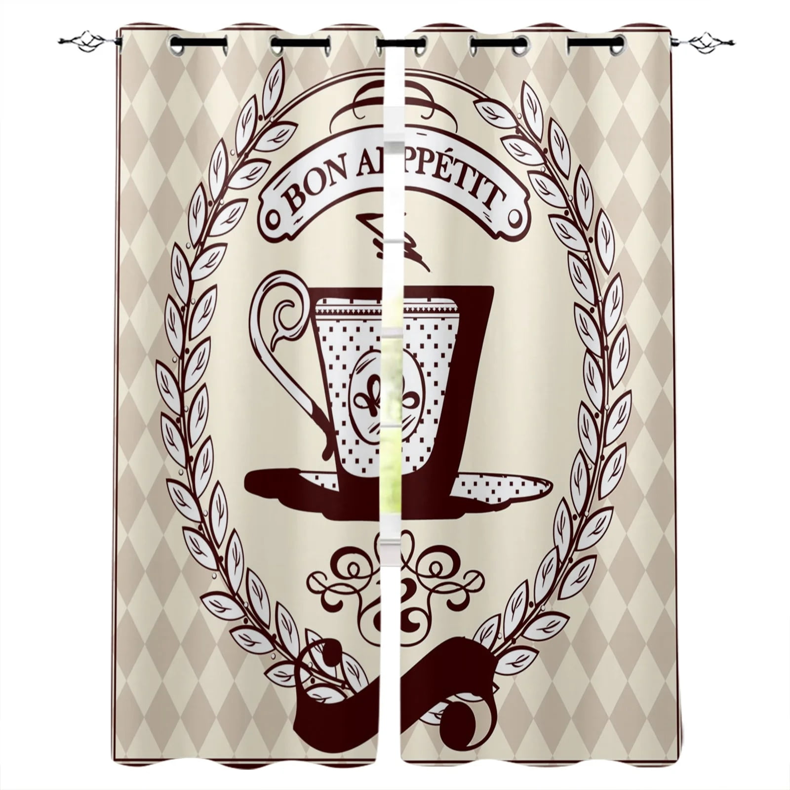 Tile Texture Flower Clock Coffee Cup Window Curtain Home r Curtains for ...