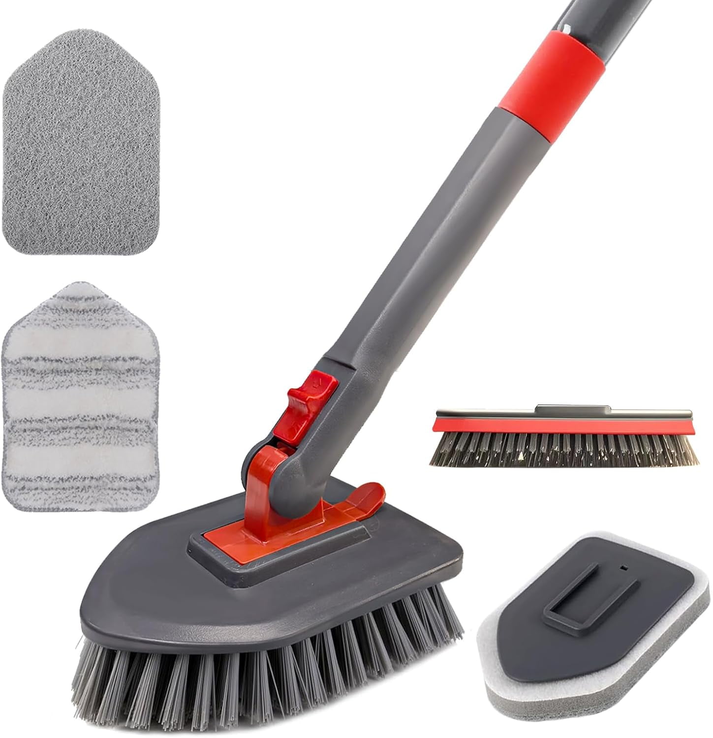 Tile Tub Scrubber Brush No Scratch with 4 Different Function Cleaning Heads and 51" Long Handle ...