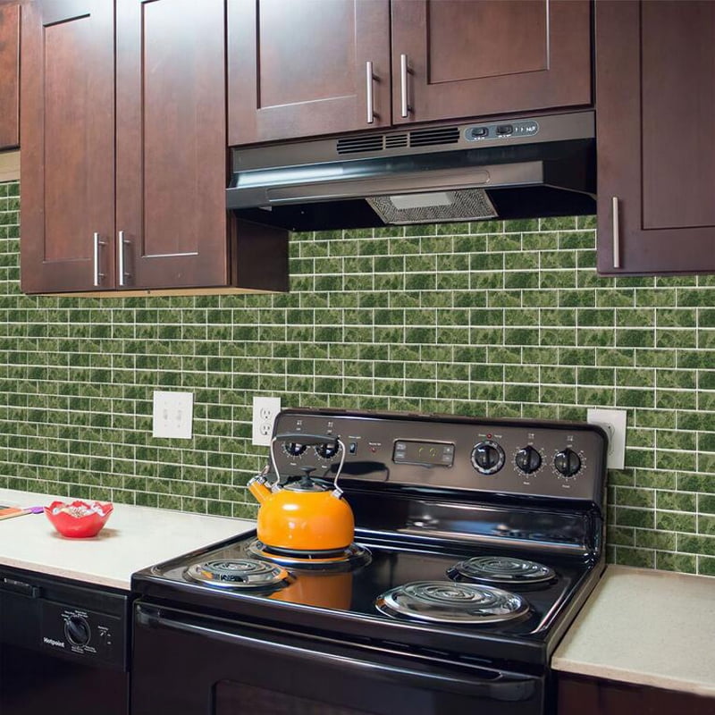 Tile Wall Stickers 12"x6" Green Brick Decals Kitchen Backsplash ...