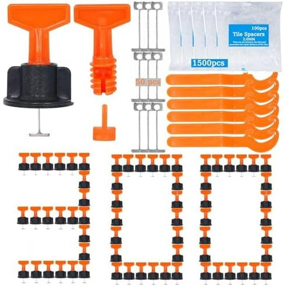 Tile leveling system kit with 300 reusable levelers and 1500 spacers ...