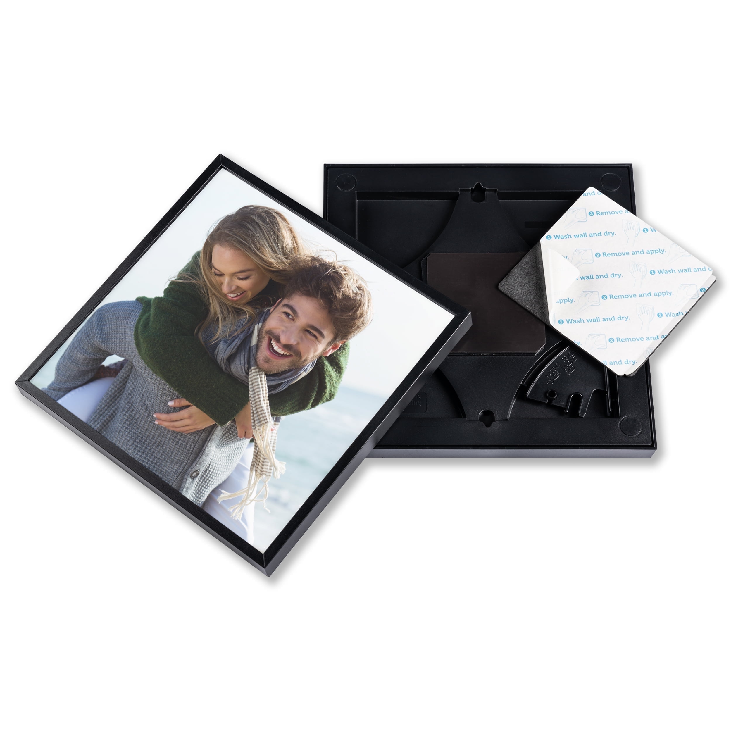 TilePix 8x8 Magnetic Photo Tile Frames, No-Nail Wall Mount, Black ...