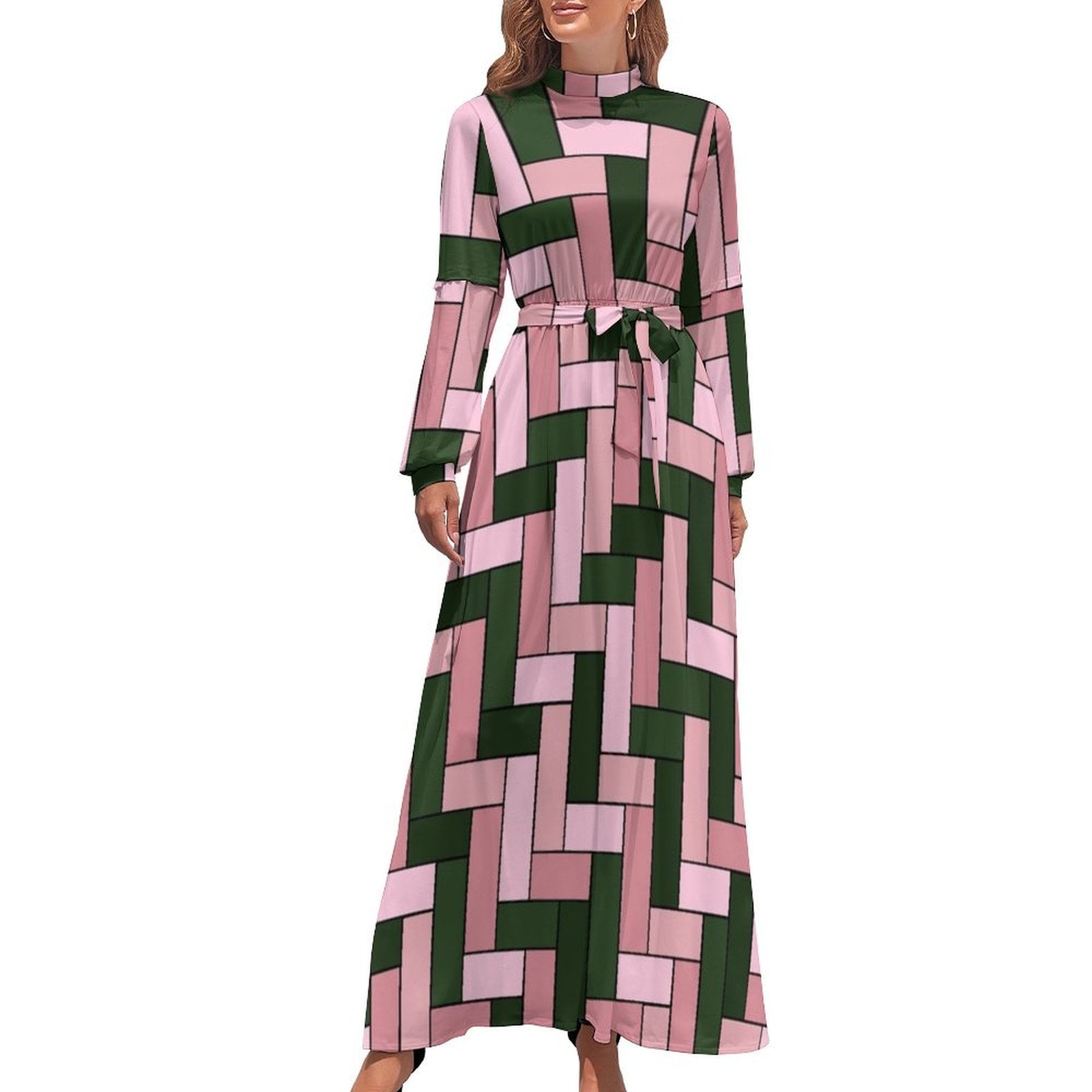 Tiled Design in Pinks and Greens Long Dress Clothing female Woman ...