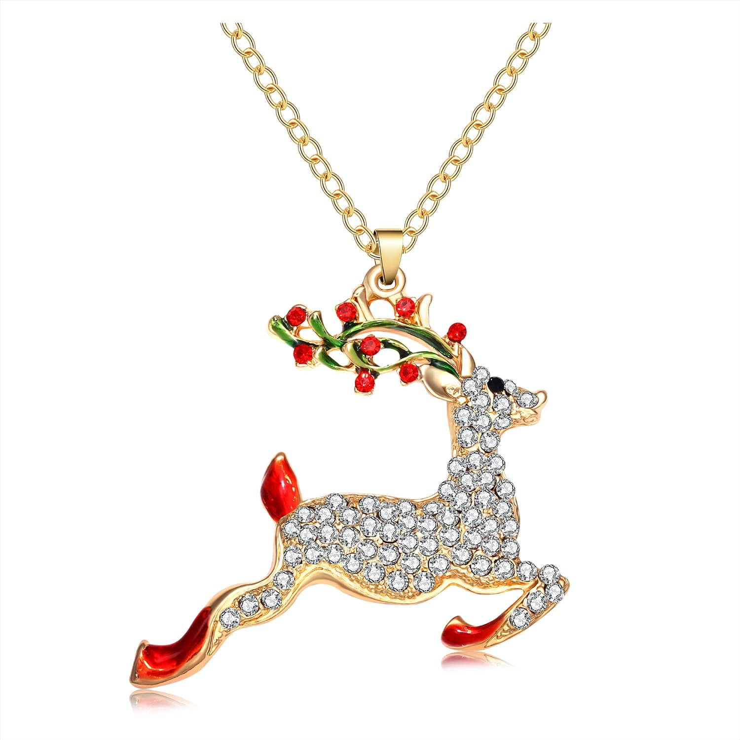 Tilga Christmas Necklaces For Women Glitzy Rhinestone Xmas Wreath Bell ...
