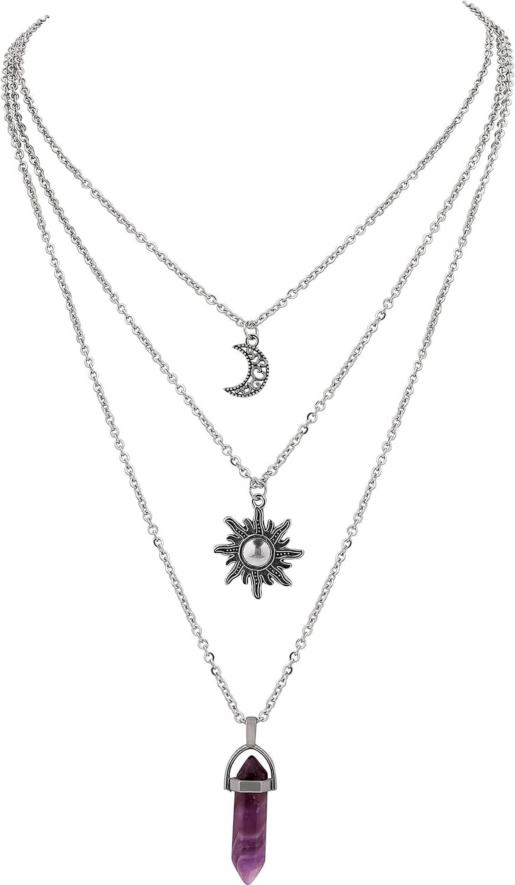 Tilga Gothic Layered Crystal Sun and Moon Necklace, Moon and Sun ...