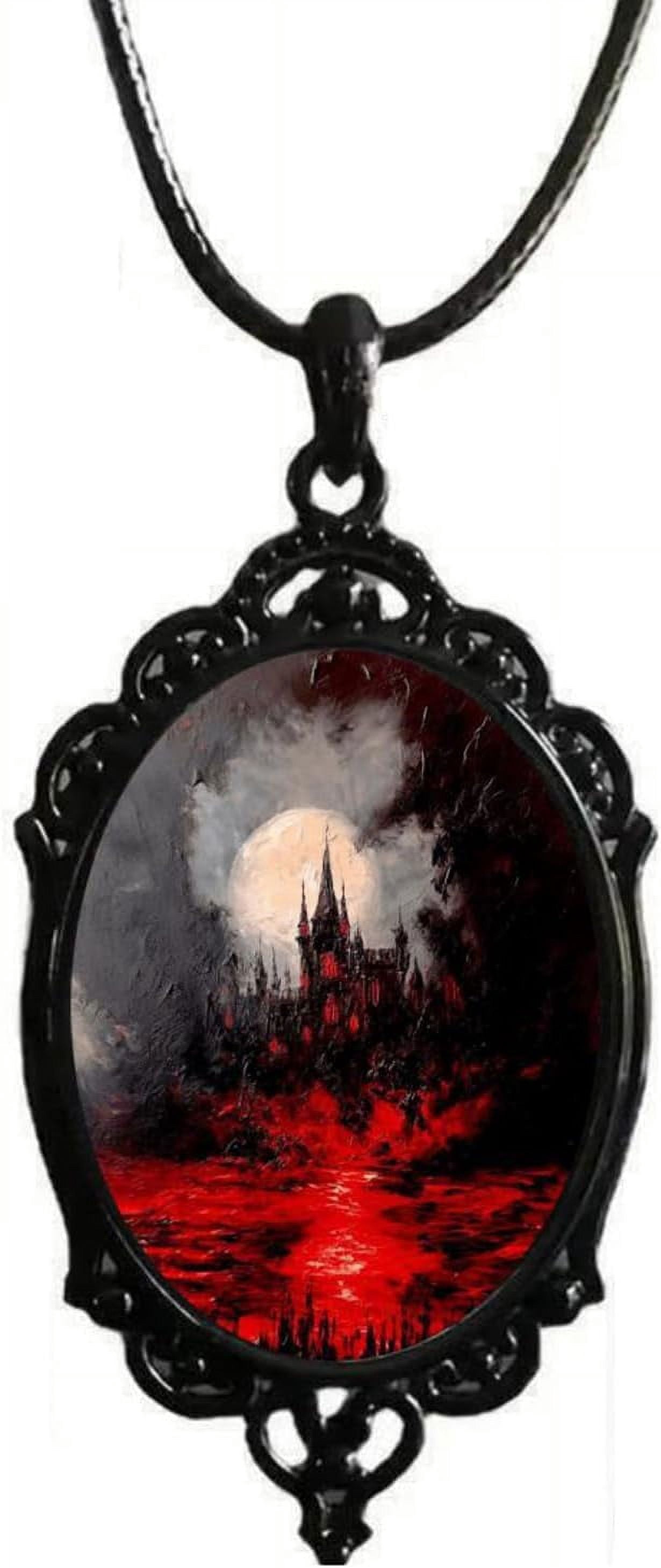 Tilga Gothic Raven Castle Pendant Necklace,Vintage Cameo Glass Pendant ...