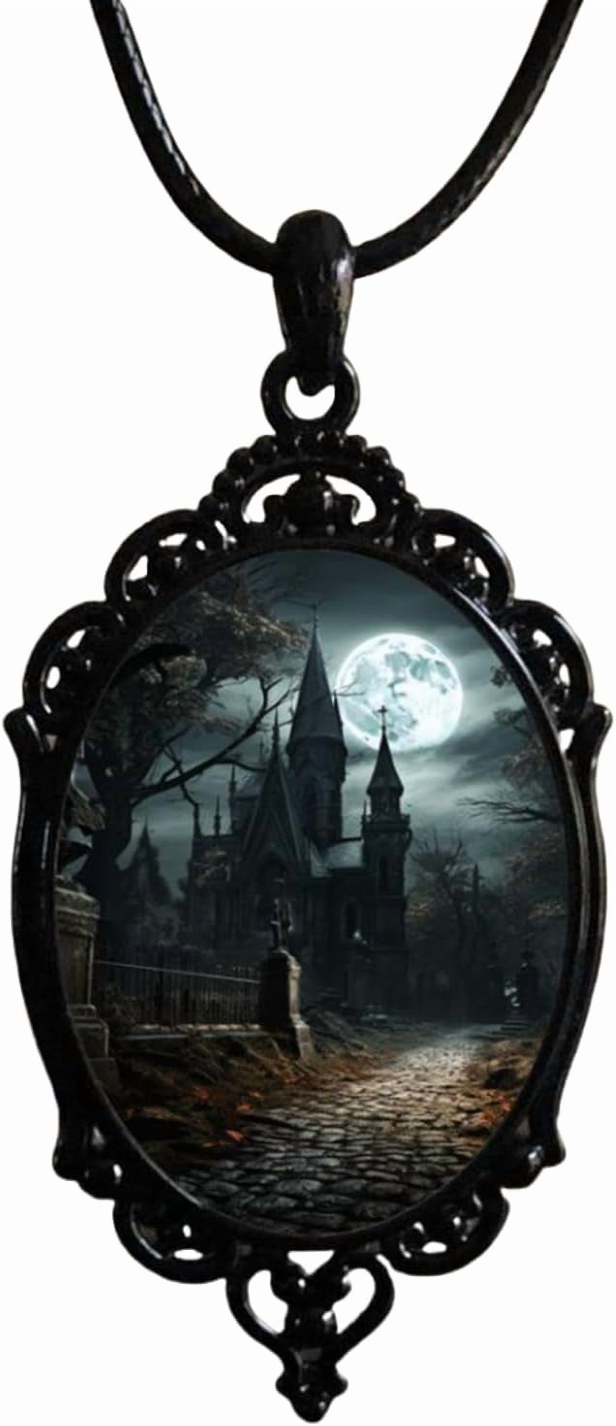 Tilga Gothic Raven Castle Pendant Necklace,Vintage Cameo Glass Pendant ...