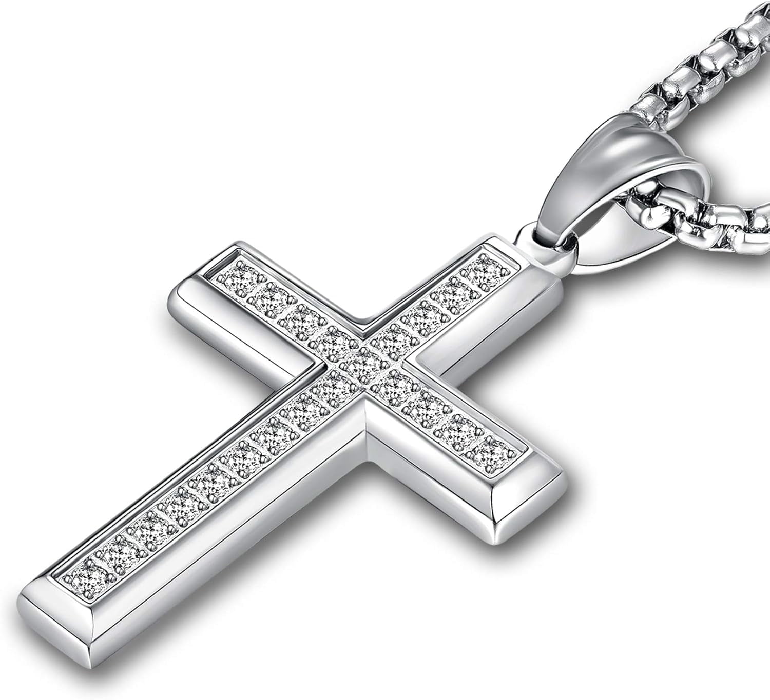 Tilga Men's Cross Necklace 316L Stainless Steel Jesus Ankh Pendant Rolo ...
