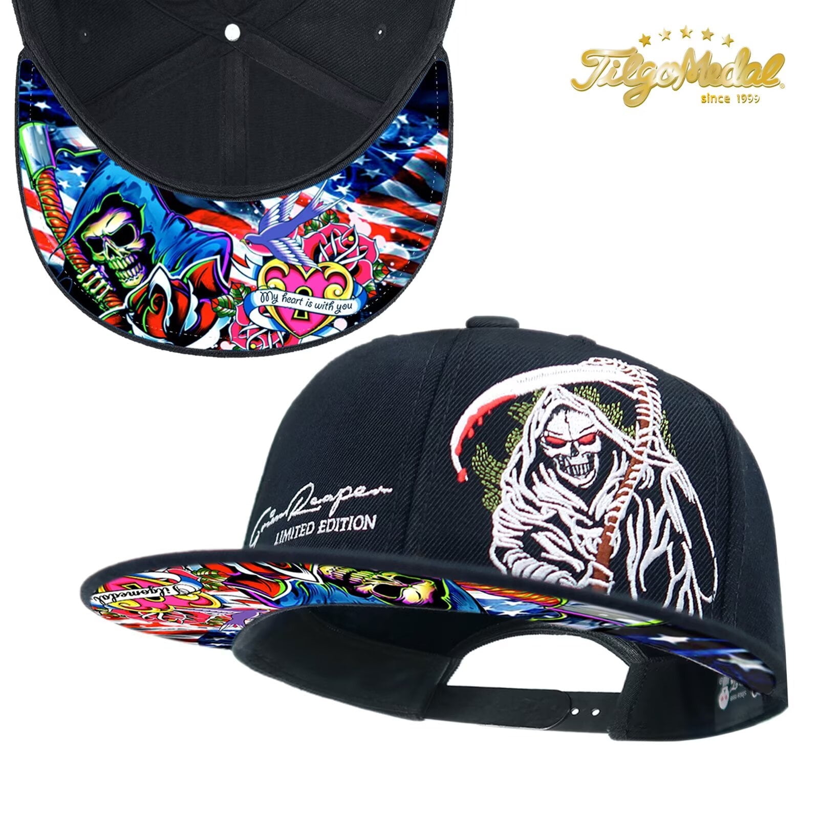 Tilgomedal Limited Reaper Black Snapback Hats for Men Women Adjustable ...