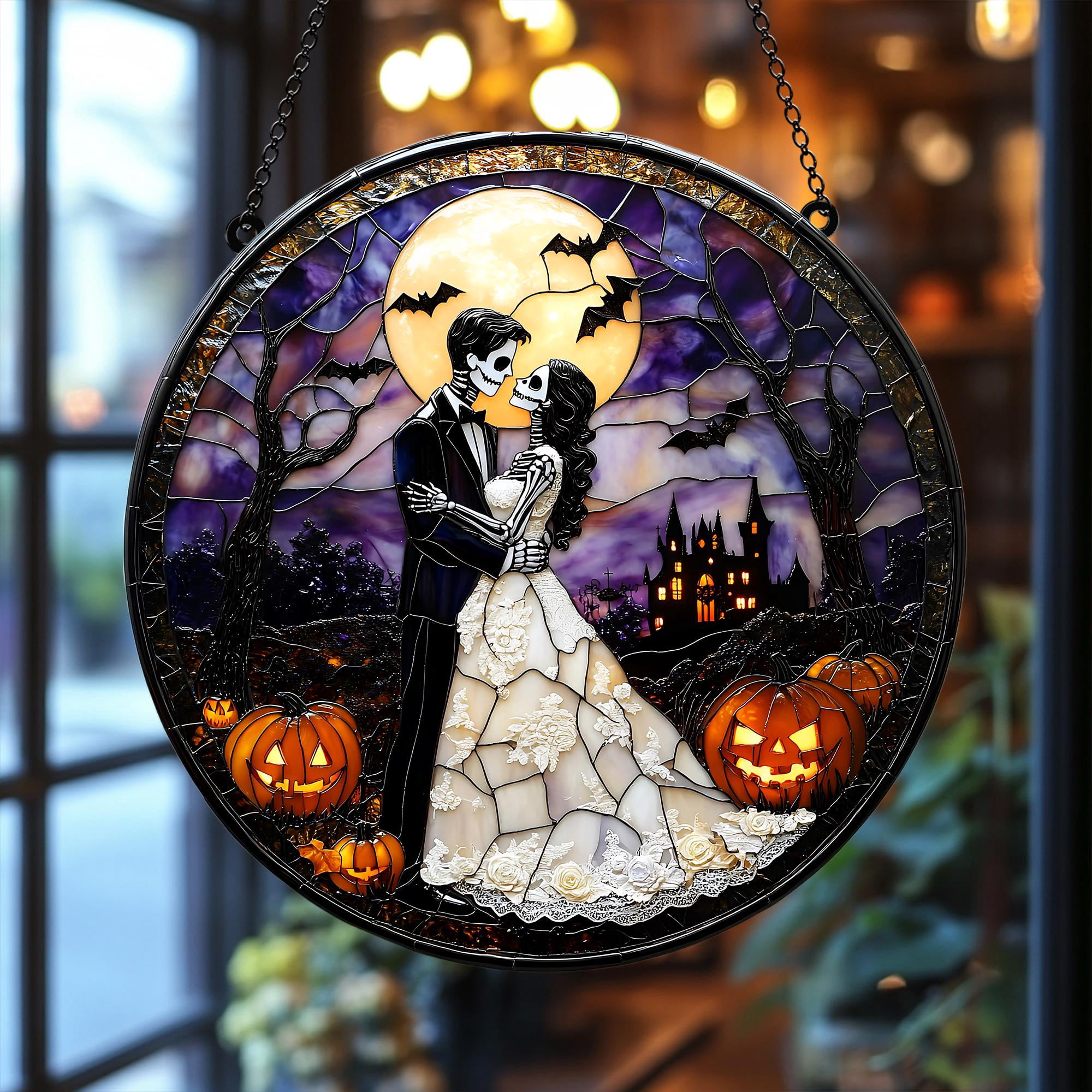Till Death Do Us Part Halloween Skeleton Couple Acrylic Window Hanging ...