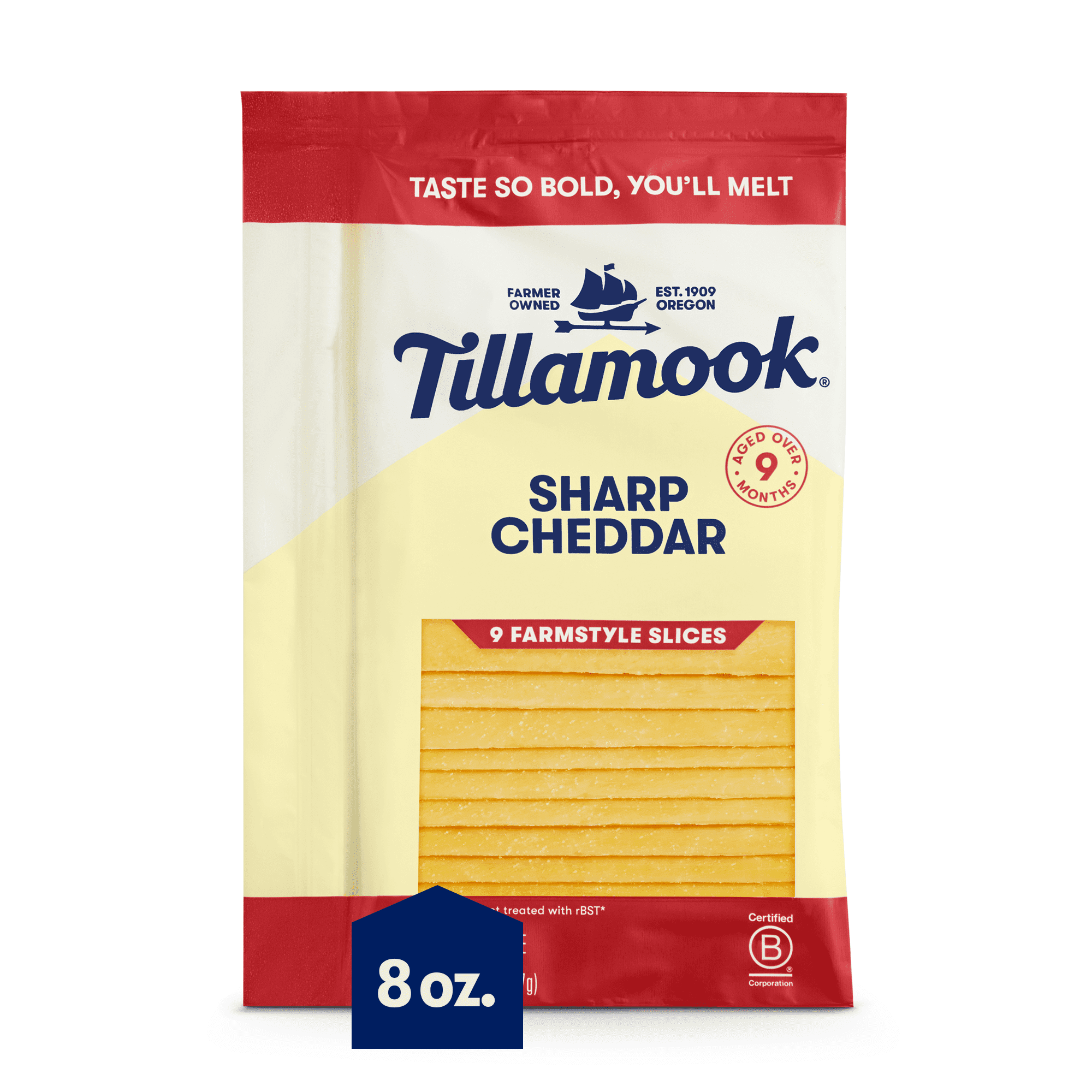 Tillamook Farm Style Sharp Cheddar Sliced Cheese, 9 Count, 8 oz ...
