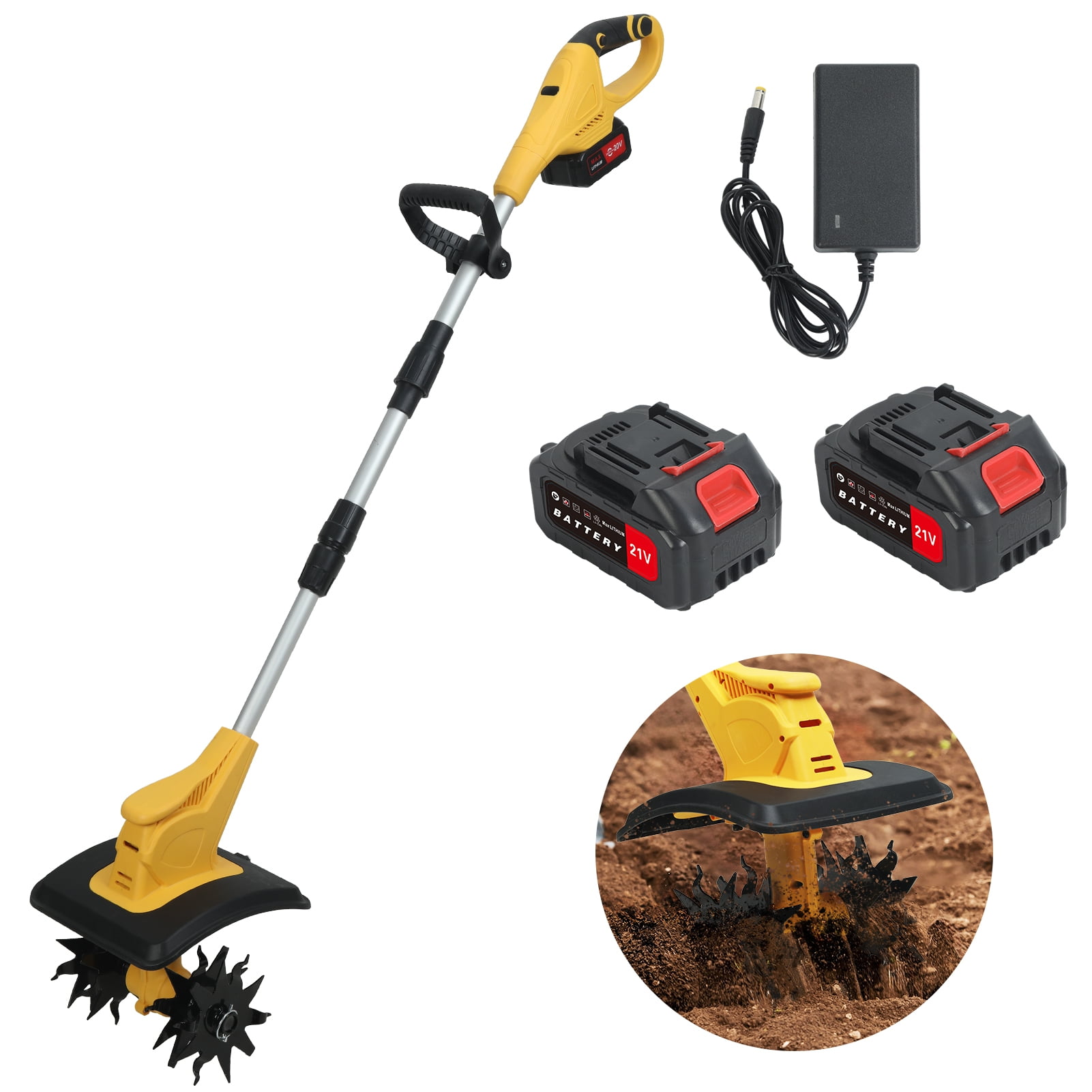 Tiller Cultivator 21V Cordless Tiller Cultivator, 310RPM Battery ...
