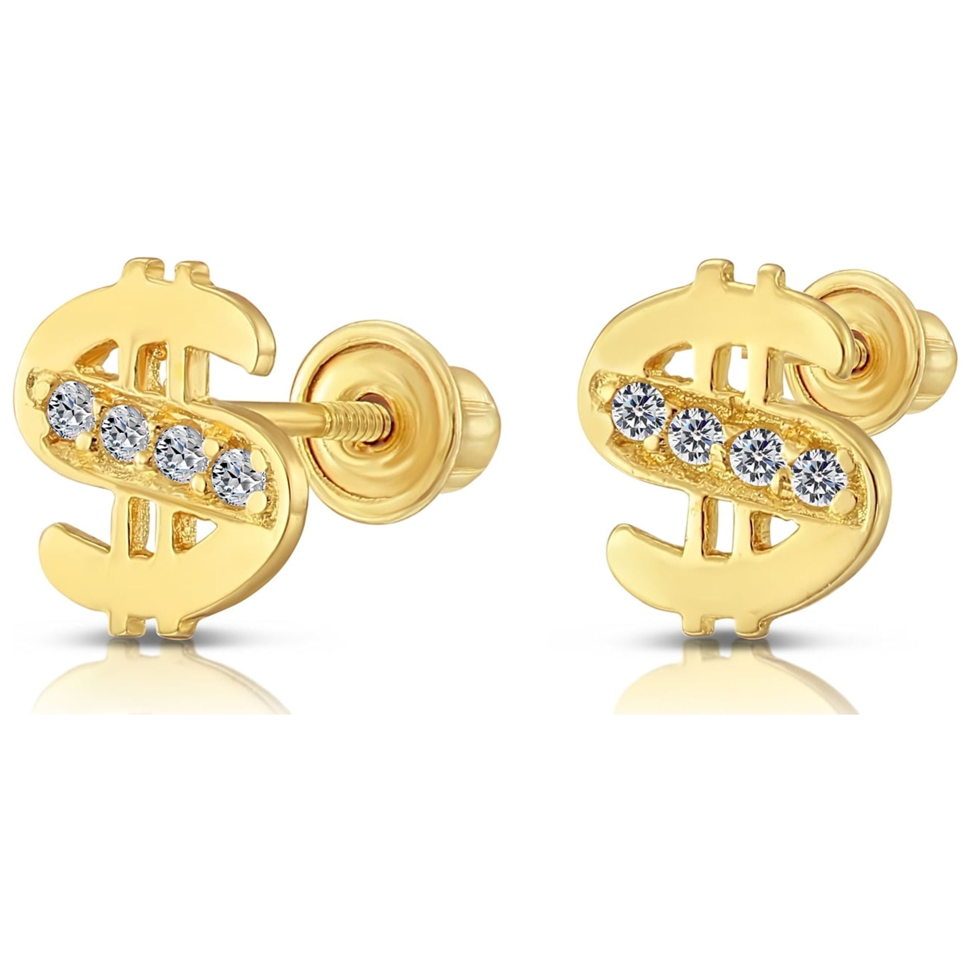Tilo Jewelry 10K Yellow Gold Small Dollar Sign CZ Stud Post Earrings ...
