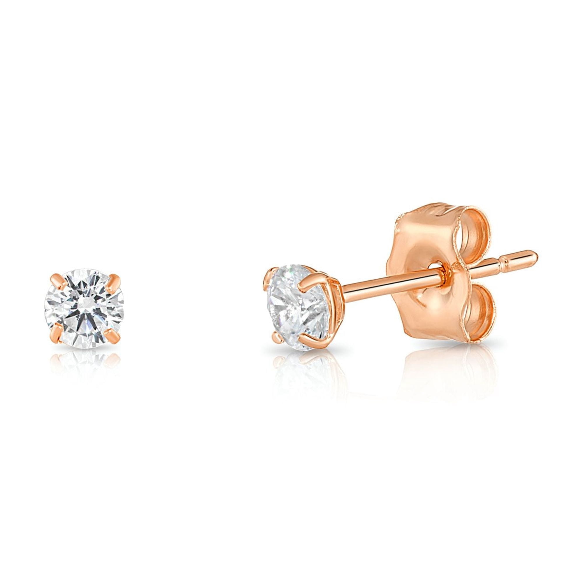 Tilo Jewelry 14K Rose Gold Solitaire Round CZ Stud Post Earrings with ...