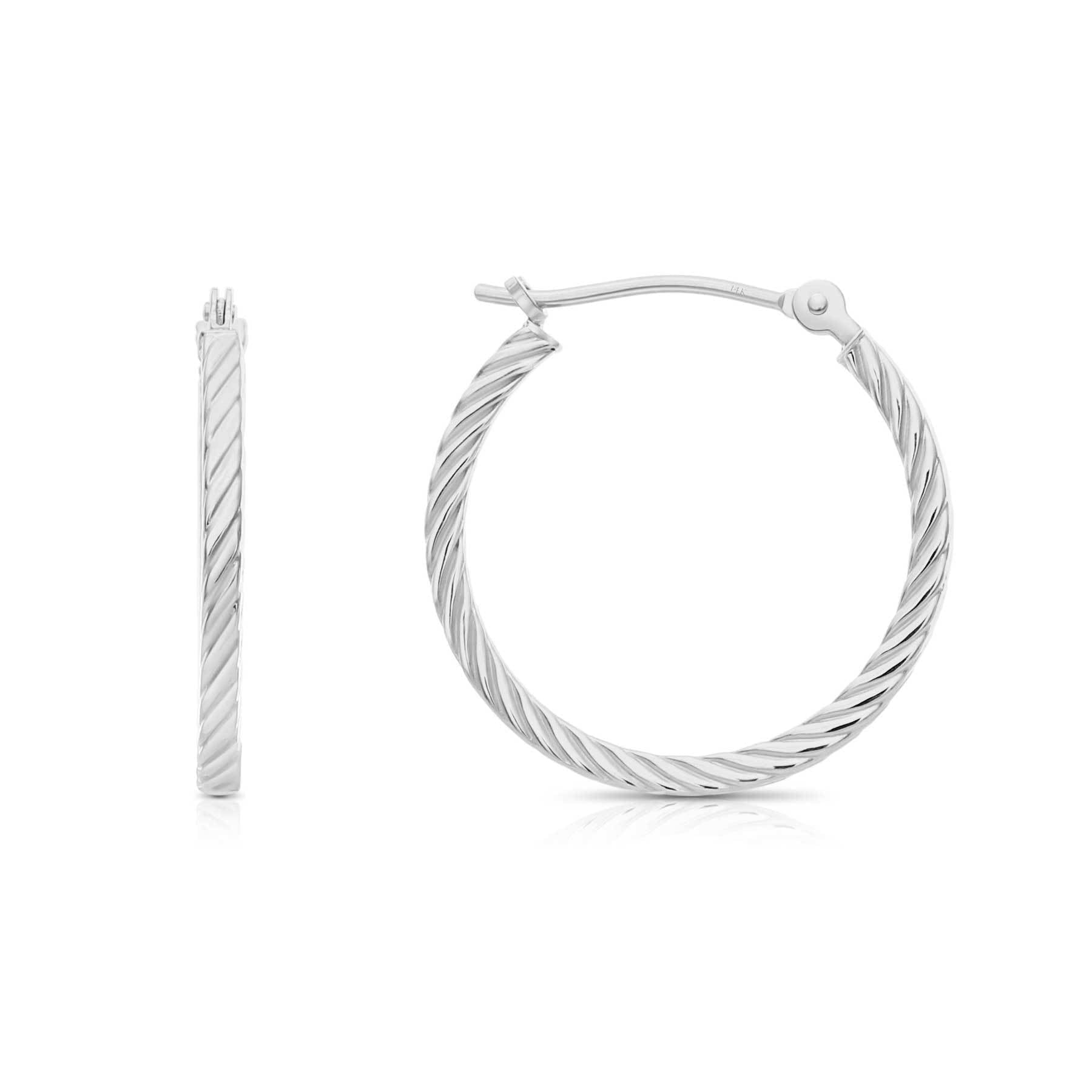 Tilo Jewelry 14K White Gold Twisted Square Tube Round Hoop Earrings ...