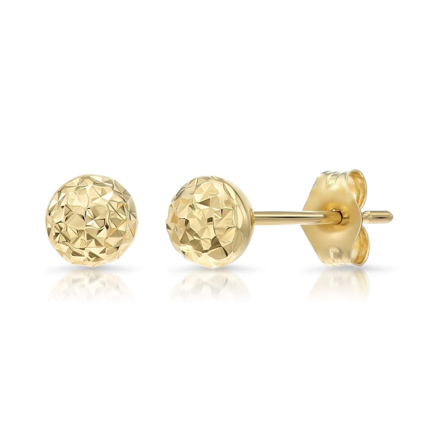 Tilo Jewelry 14K Yellow Gold Ball Stud Post Earrings with Diamond-Cut ...