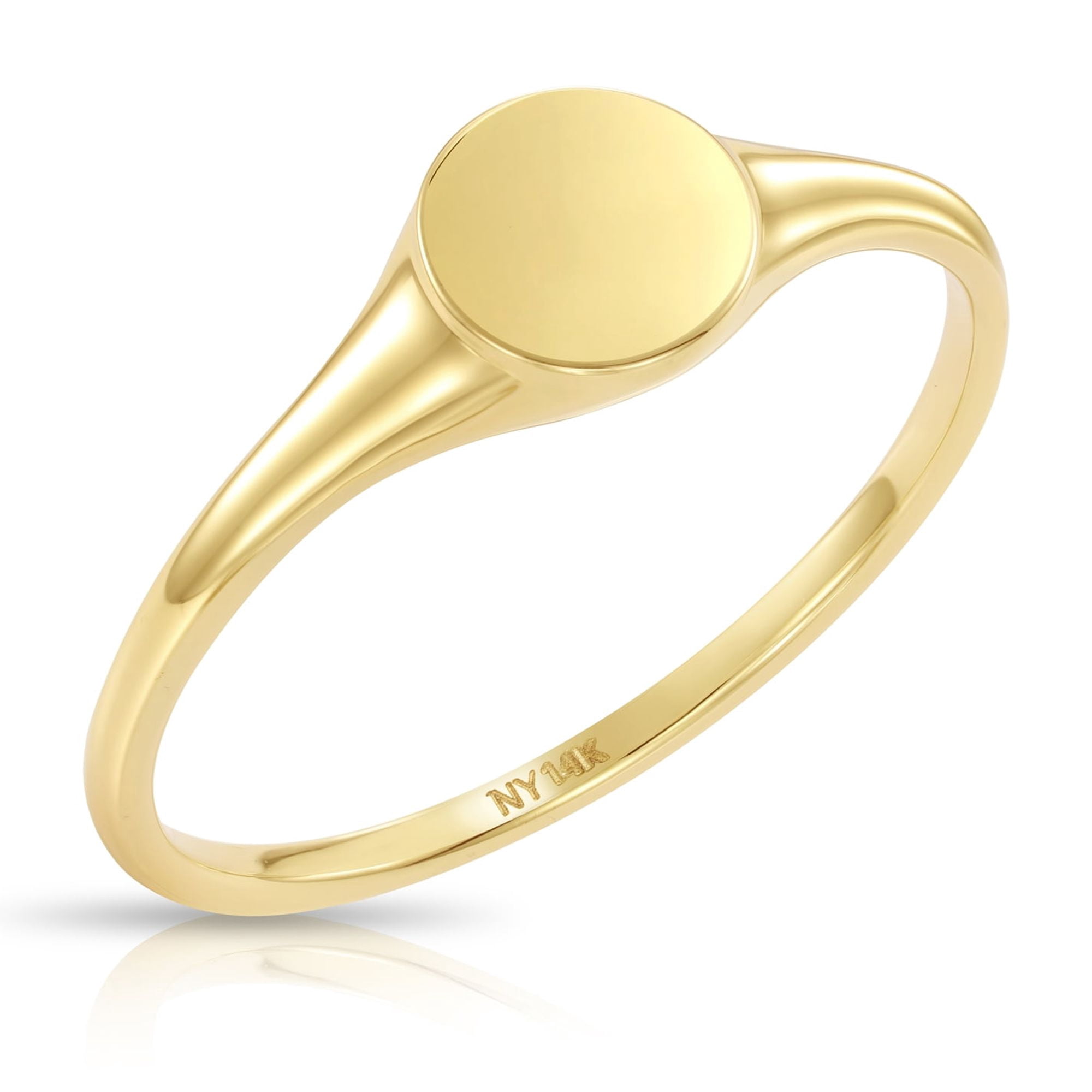 Tilo Jewelry 14K Yellow Gold Dainty Round Signet Pinky Band Ring | Size ...