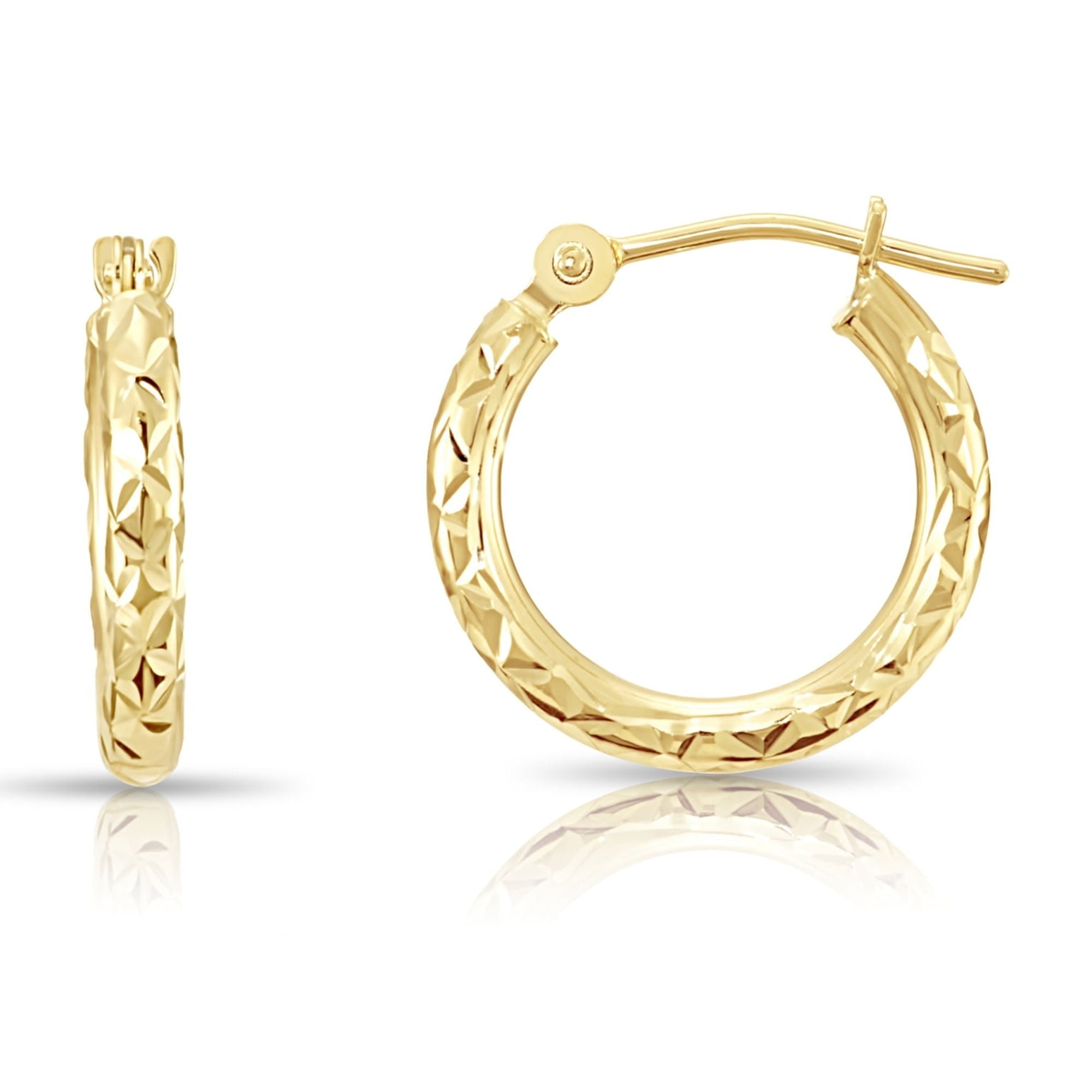 Tilo Jewelry 14K Yellow Gold Diamond-Cut Engraved Round Hoop Earrings ...