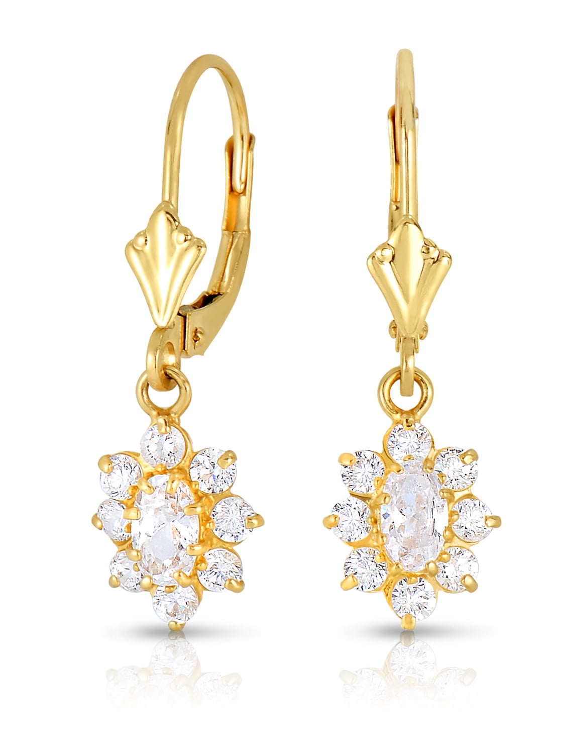 Tilo Jewelry 14K Yellow Gold Flower Dangle Earring with Cubic Zirconia ...
