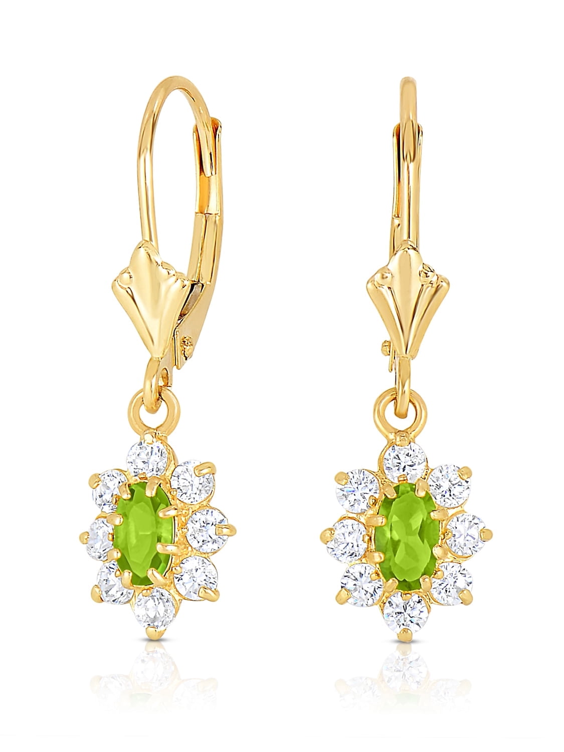 Tilo Jewelry 14K Yellow Gold Flower Dangle Earring with Green CZ ...