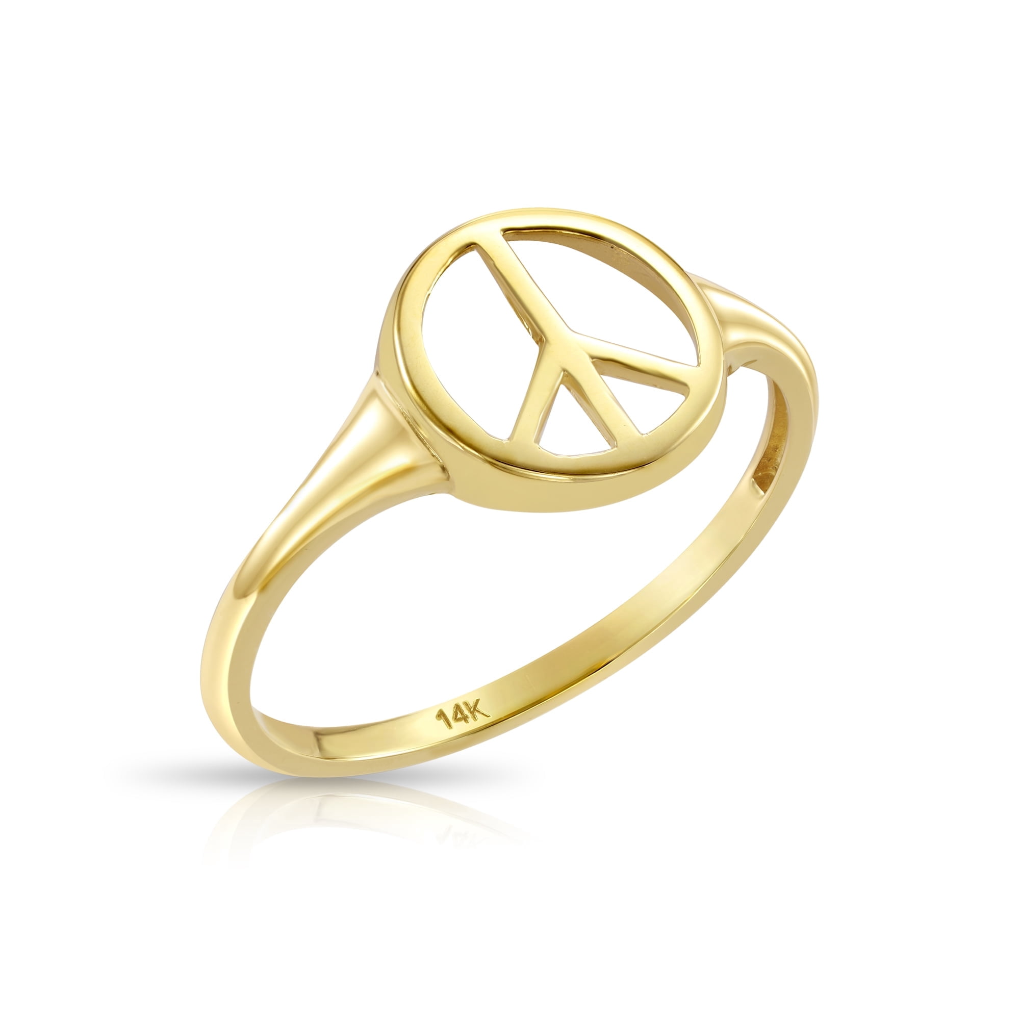 Tilo Jewelry 14K Yellow Gold Peace Sign Style Signet Band Ring | Size 8 ...