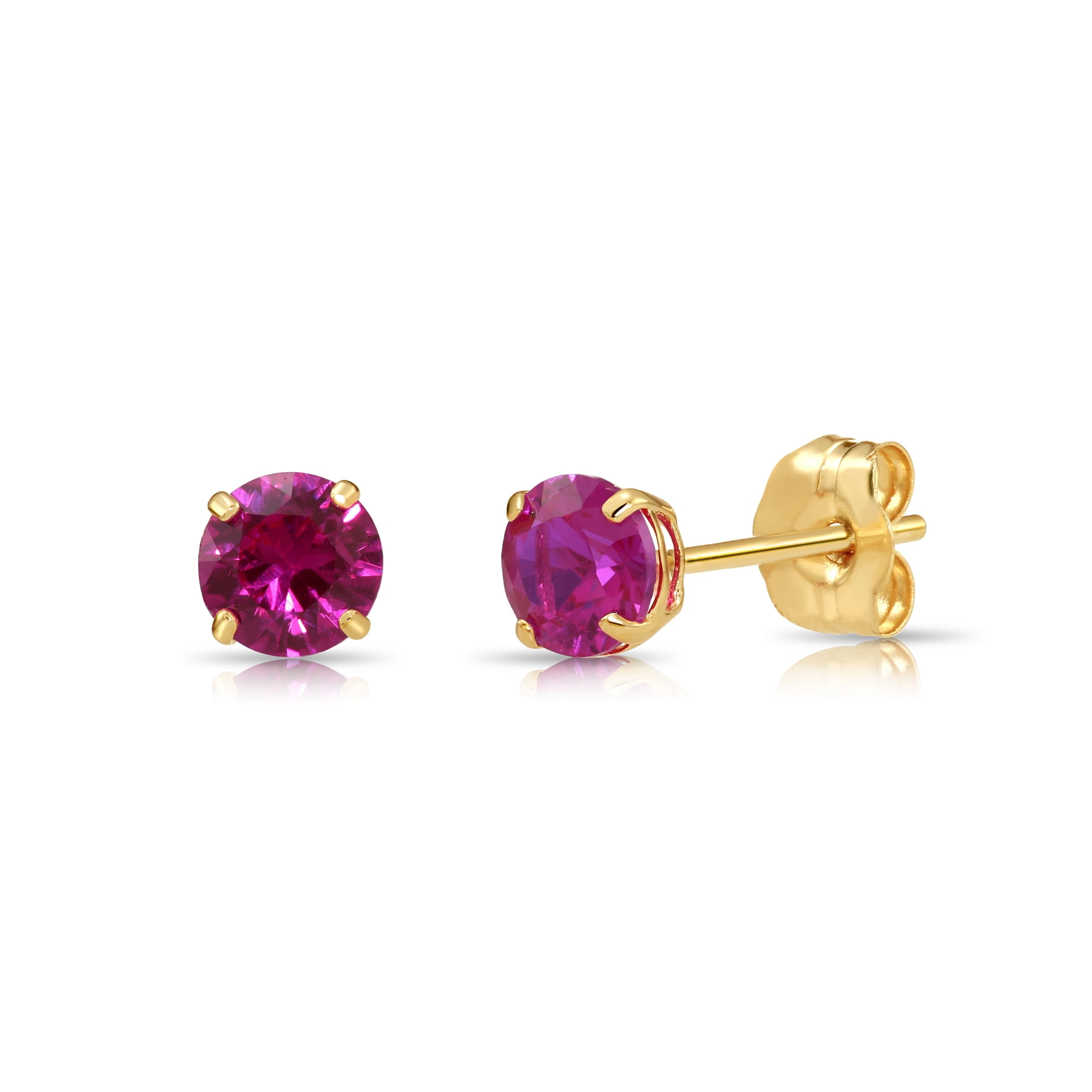 Tilo Jewelry 14K Yellow Gold Pink Round Stud Post Earrings with Cubic ...
