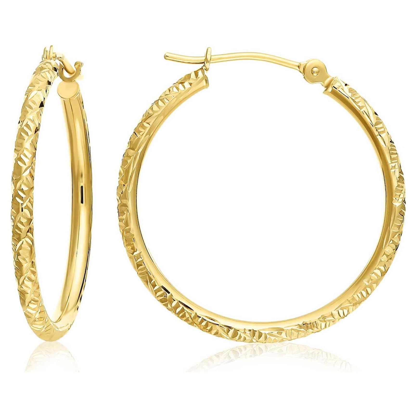 Tilo 14K Solid Yellow Gold Diamond-Cut Engraved Hoop Earrings, 25mm - 1 ...