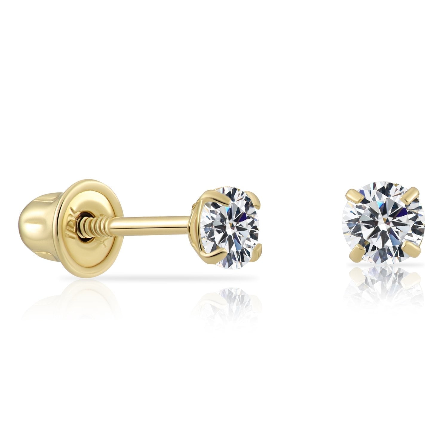 Tilo Jewelry 14k Solid Gold CZ Stud Earrings, 3MM Round Solitaire ...