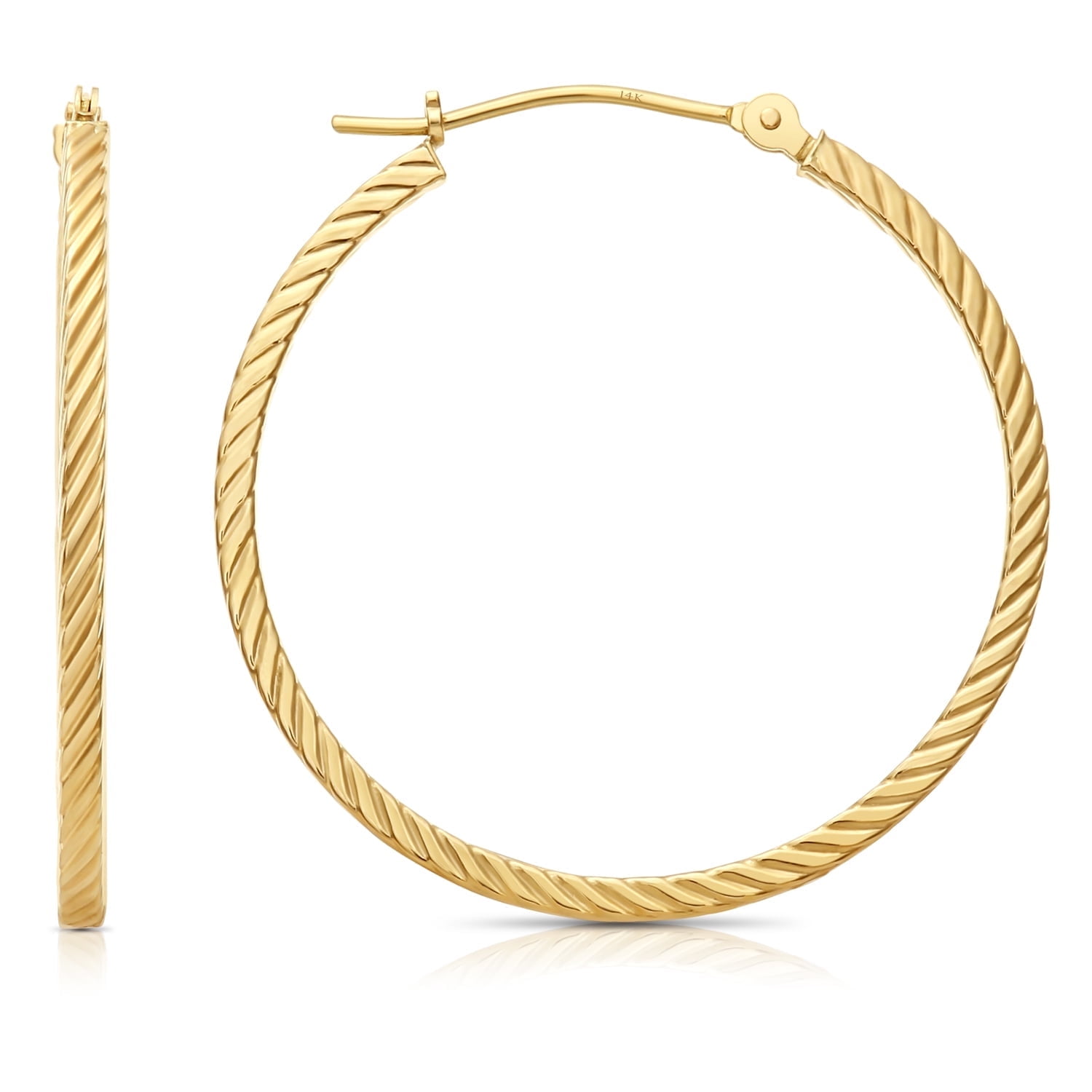 Tilo Jewelry 14K Yellow Gold Twisted Square Tube Round Hoop Earrings ...