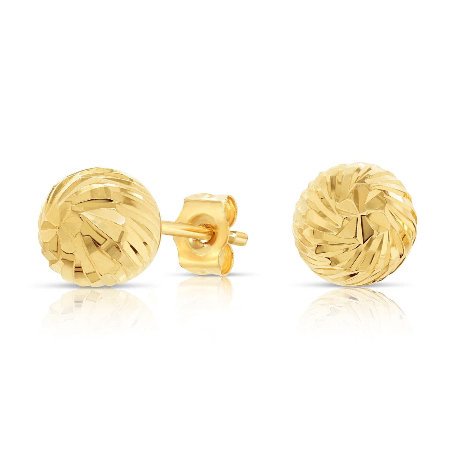 Tilo Jewelry 14K Yellow Gold Ball Stud Post Earrings with Spiral Design Diamond-Cut Engraved ...